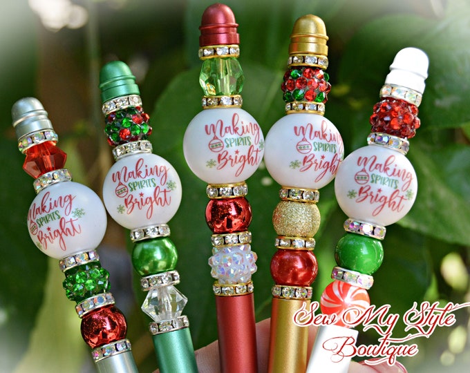 Beaded Pen/christmas/making SPIRITS Bright Pen/holiday Pen/journal Pen ...