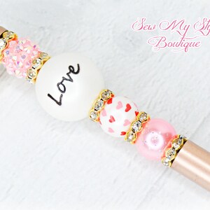 Beaded Pen/pink Heart Charm LOVE Pen/valentine Heart Day Pen/journal ...
