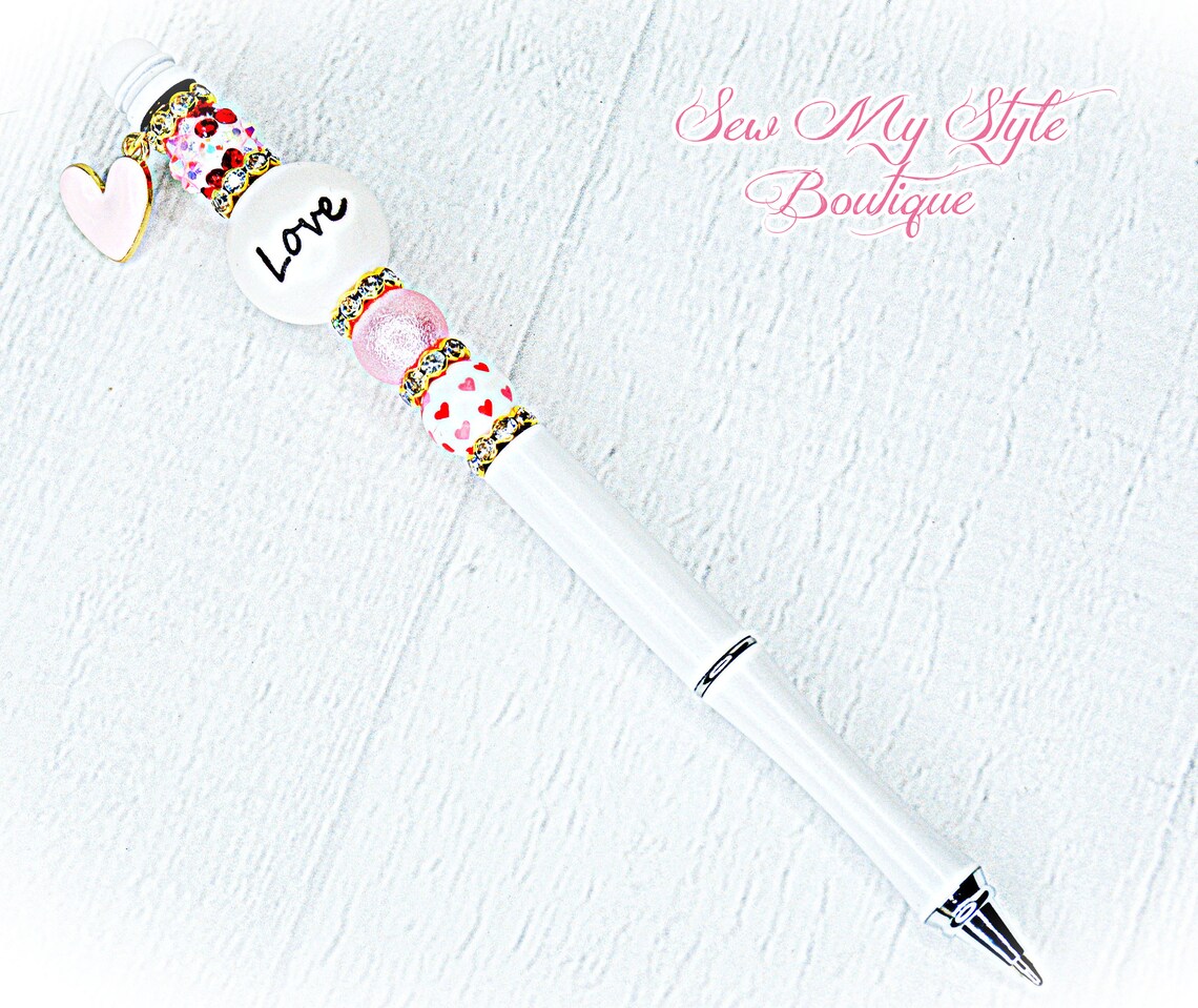 Beaded Pen/pink Heart Charm LOVE Pen/valentine Heart Day - Etsy