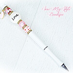 Beaded Pen/pink Heart Charm LOVE Pen/valentine Heart Day Pen/journal ...