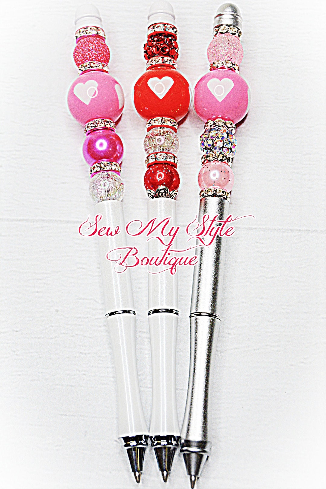 Beaded Pen/valentine HEART Pens/blinged Out Pens/gift Pens/set or ...