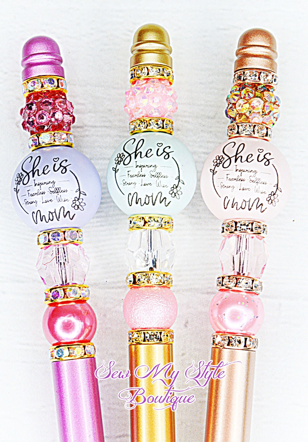 Beaded Pen/set/mom/mothers/strong, Inspiring Fearless Love Wise/she is ...