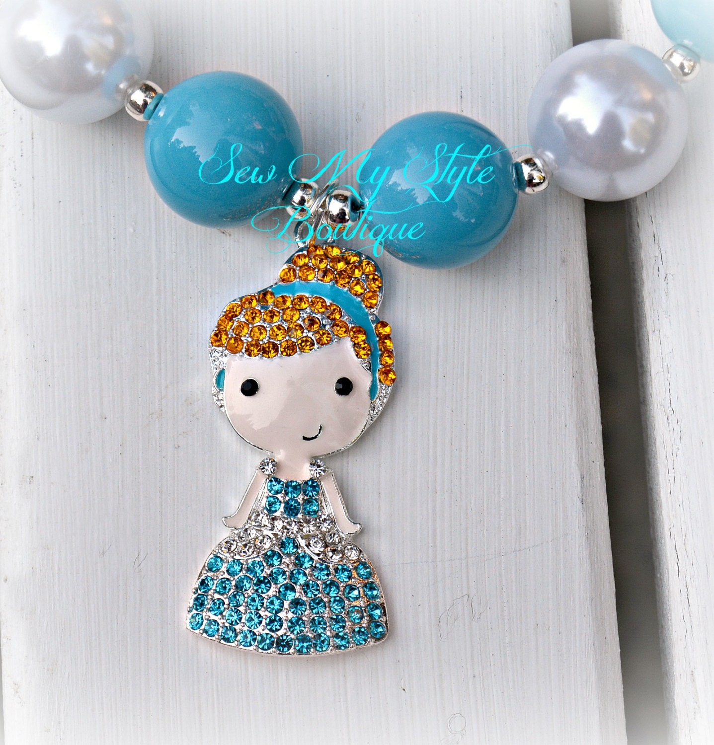 Cinderella Princess Chunky Bead Necklace Cinderella Rhinestone ...