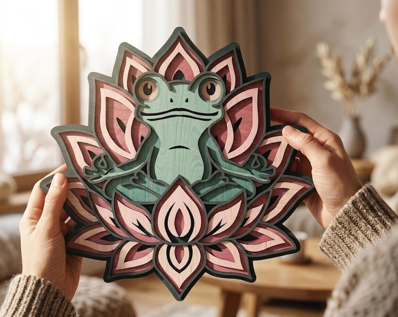 Layered Frog Mandala Wood Art – 6-layer CNC Laser Cut Design (SVG, DXF ...