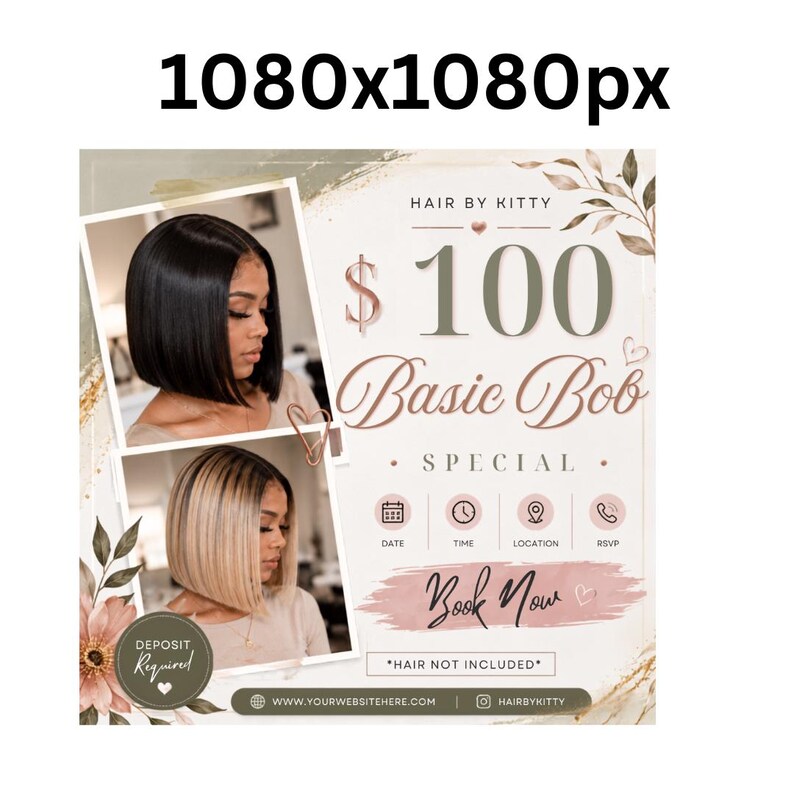 Bob Specials Flyer ,editable, Canva ,digital Download, Hair Stylist ...