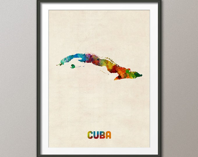 Cuba Watercolor Map Art Print 1324 | Etsy