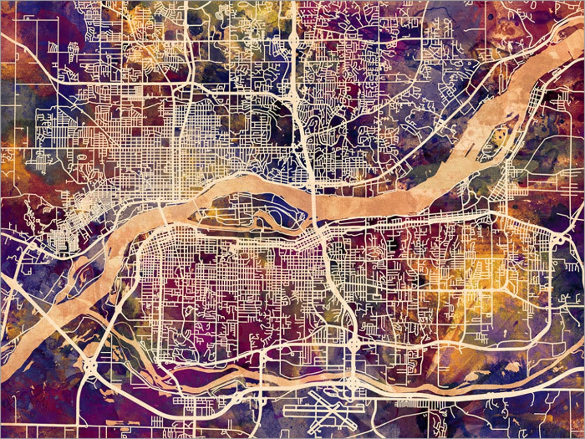 Quad Cities Map, Davenport, Bettendorf, Rock Island, Moline, Art Print ...