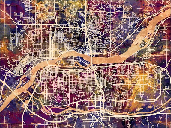 Quad City IA IL Framed Canvas Map Print Davenport Rock Island ...