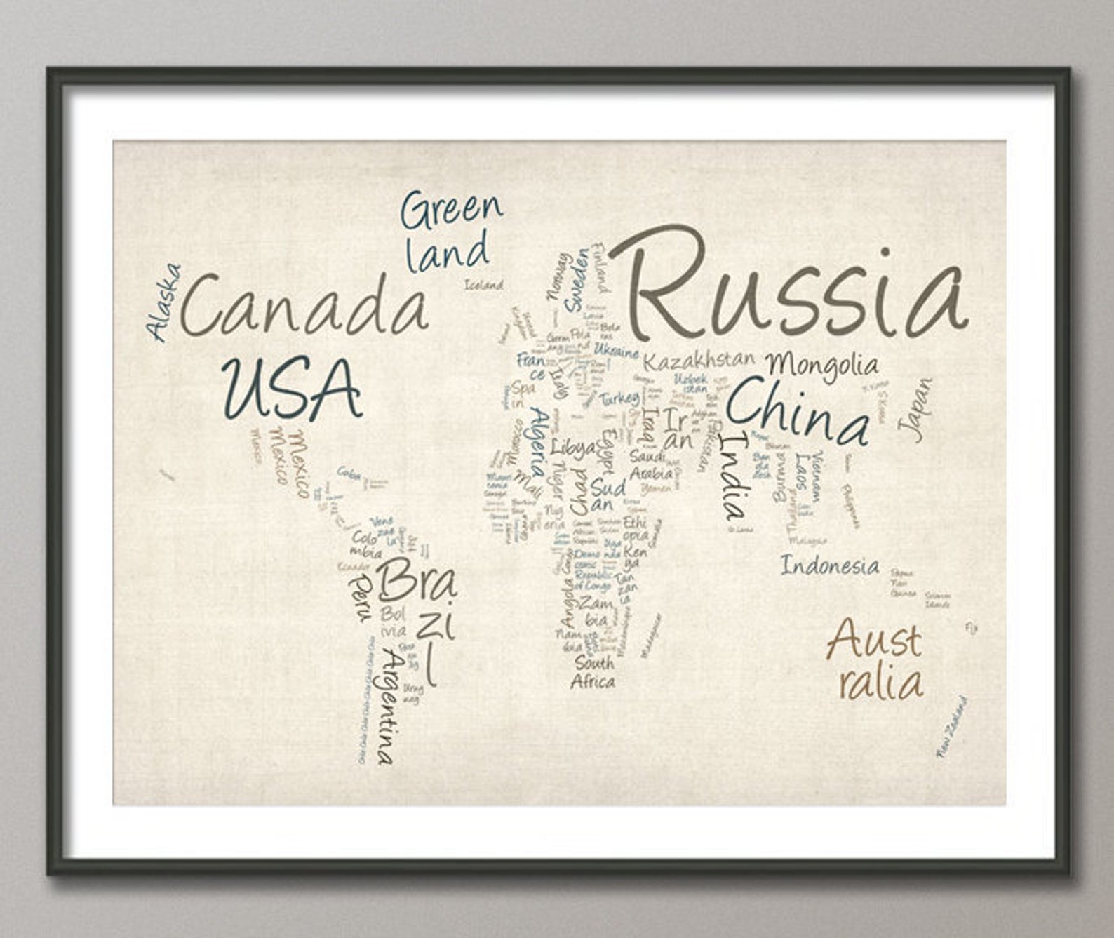 Writing Text Map of the World Map Art Print 362 | Etsy