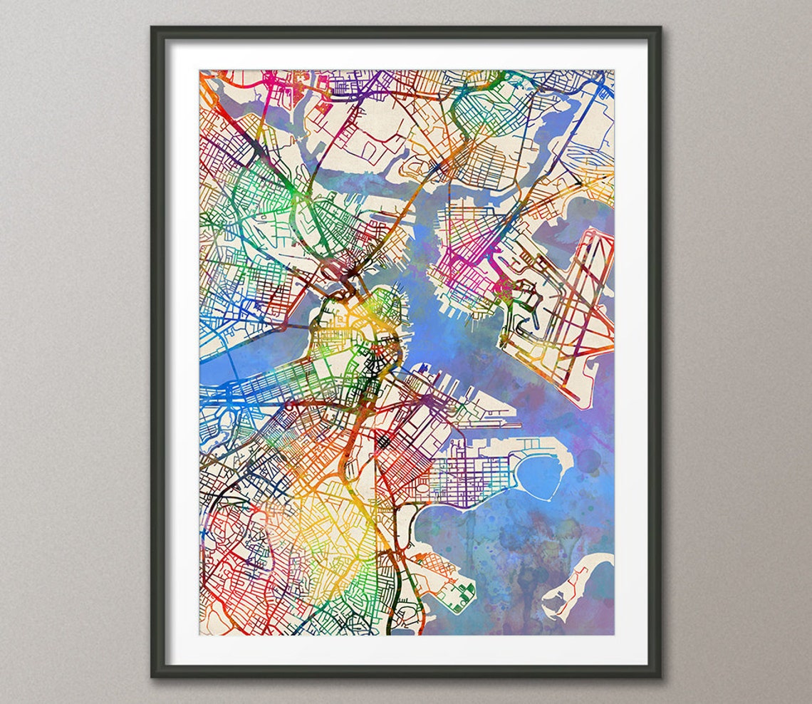 Boston Map Boston Massachusetts City Street Map Art Print | Etsy