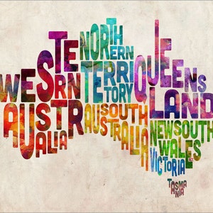 Typography Text Map of Australia, Art Print 893 - Etsy