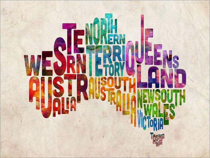 Typography Text Map of Australia Art Print 893 - Etsy