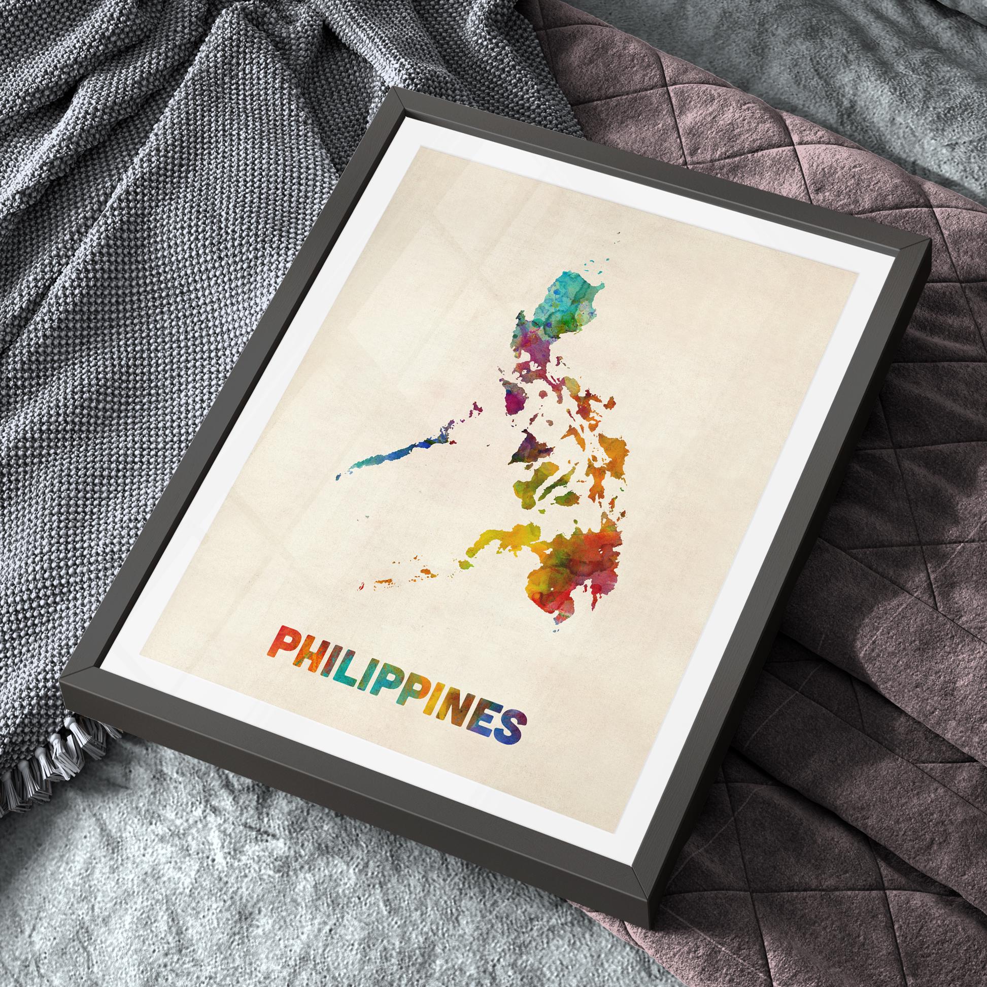 Philippines Map, Watercolour Art Print Poster, Country Travel Wall ...