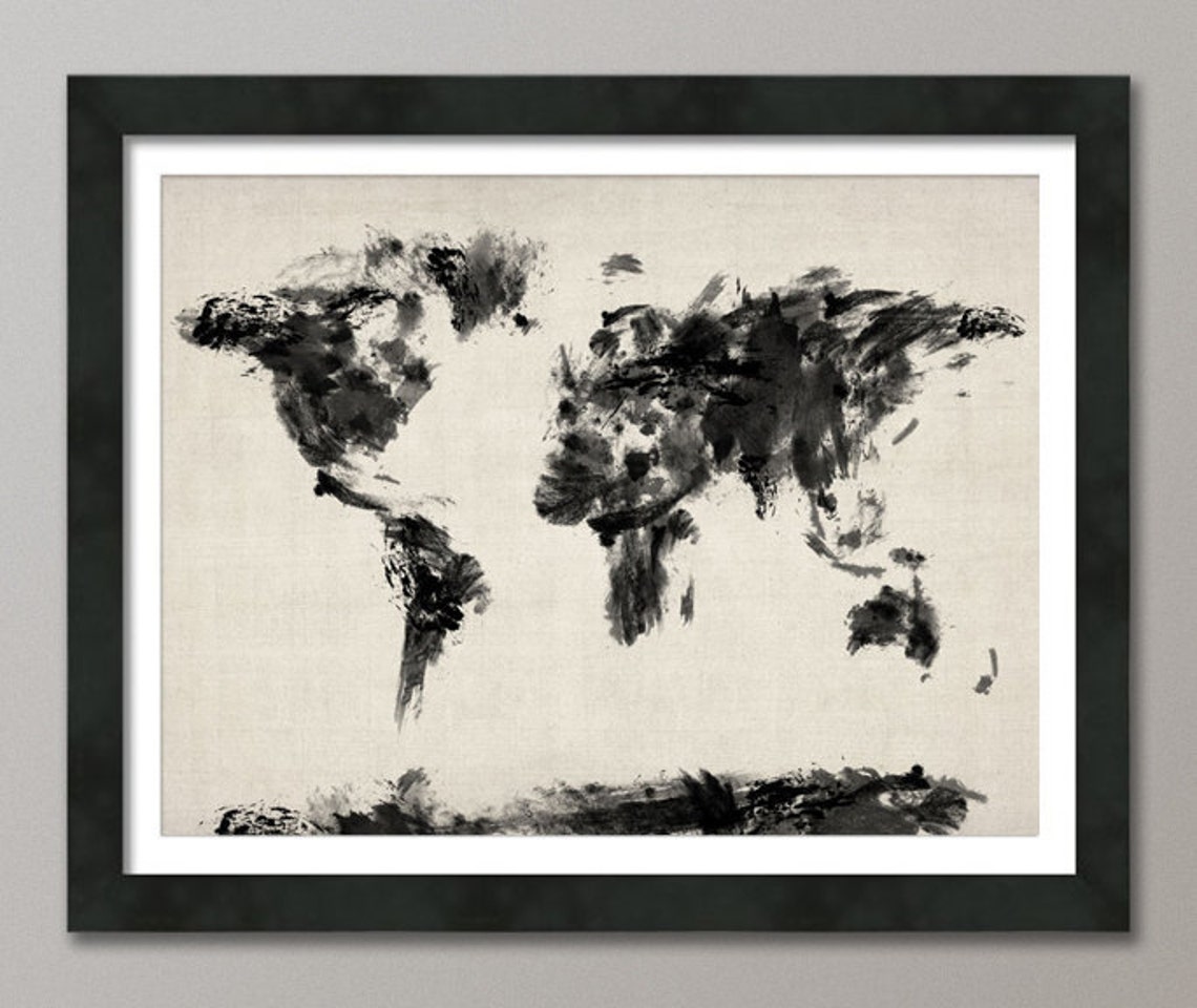 Map of the World Map Dark Abstract Painting Art Print 101 - Etsy UK