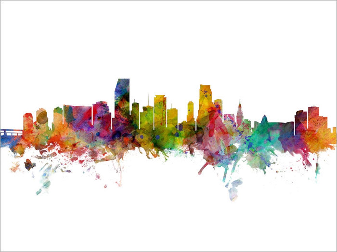 Miami Skyline Florida Cityscape Painting Art Print Poster CX - Etsy