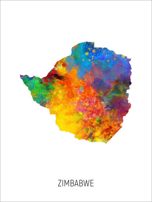 Zimbabwe Map Watercolour Art Print Poster Colour Black - Etsy
