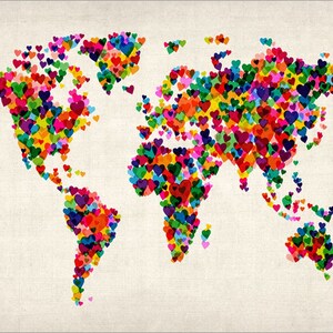 Love Hearts Map of the World Map, Art Print 775 - Etsy