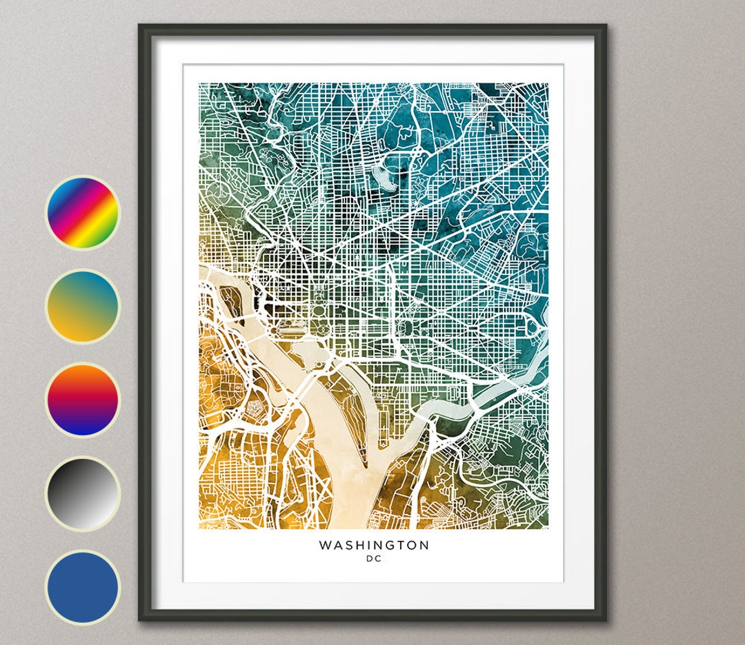 Washington Map, DC City Map, Watercolour Art Print Poster (31239) - Etsy