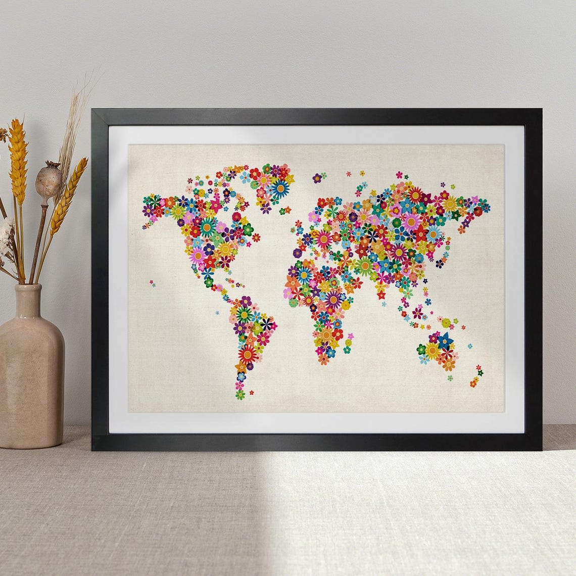 Flowers Map of the World Map, Art Print WM (171) - Etsy