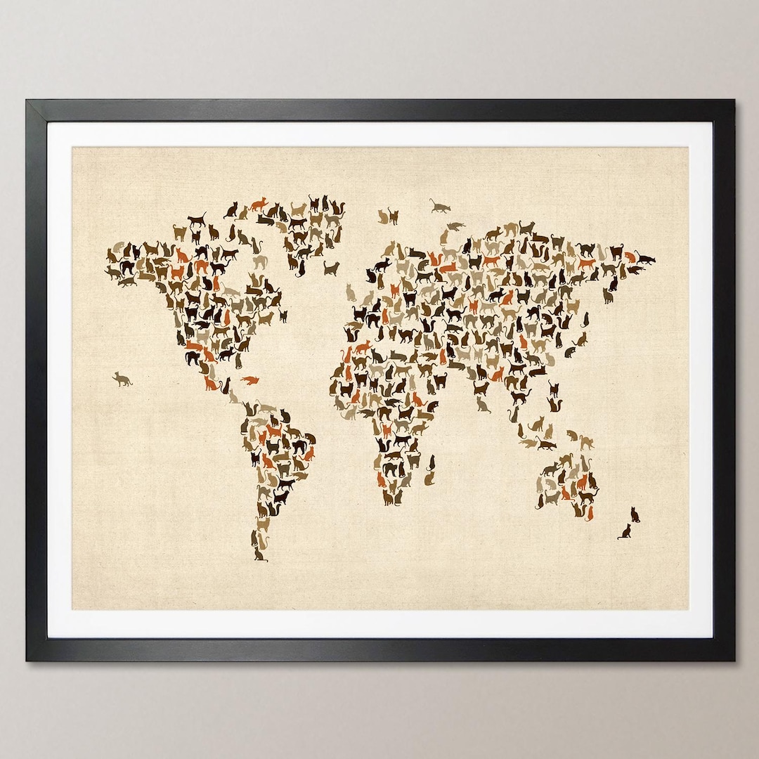 Cats Map of the World Map, Art Print WM (180) - Etsy