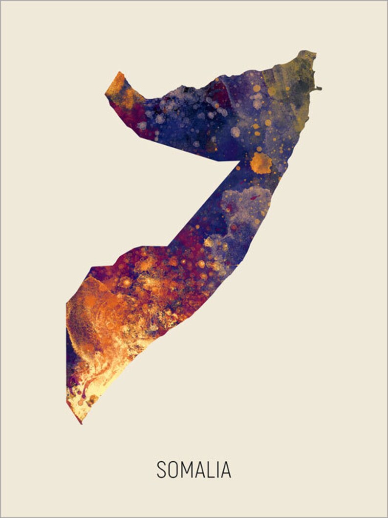 Somalia Map Watercolour Art Print Poster Colour Black - Etsy