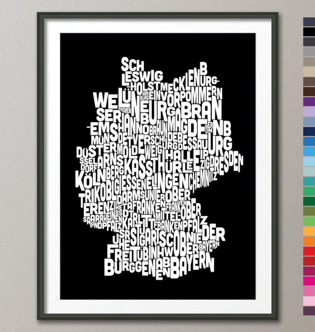 Typography Text Map of Germany Map, Art Print (279) - Colour Options - Etsy