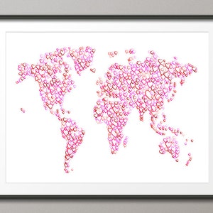 Love Hearts Map of the World Map Art Print 2470 - Etsy UK