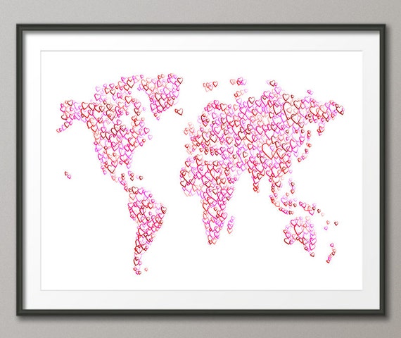 Love Hearts Map of the World Map Art Print 2470 - Etsy