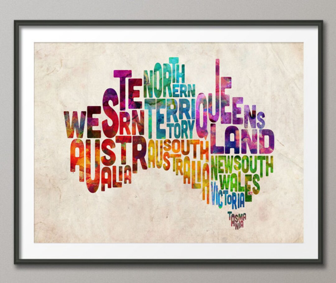 Typography Text Map of Australia, Art Print 893 - Etsy