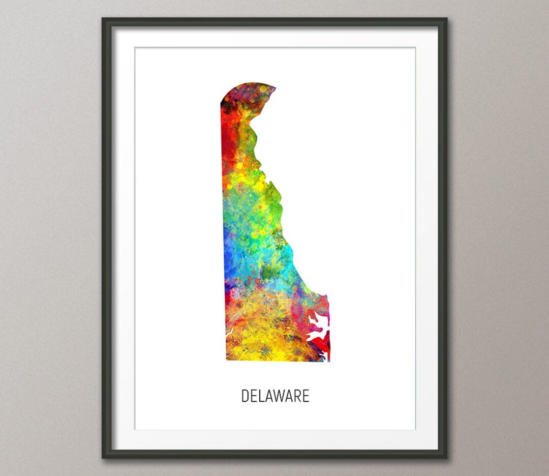Delaware Map, Watercolour Art Print Poster, Colour, Black White, Beige ...