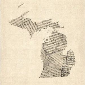 Michigan Map, Old Sheet Music Map of Michigan, USA, Art Print QX (1769 ...