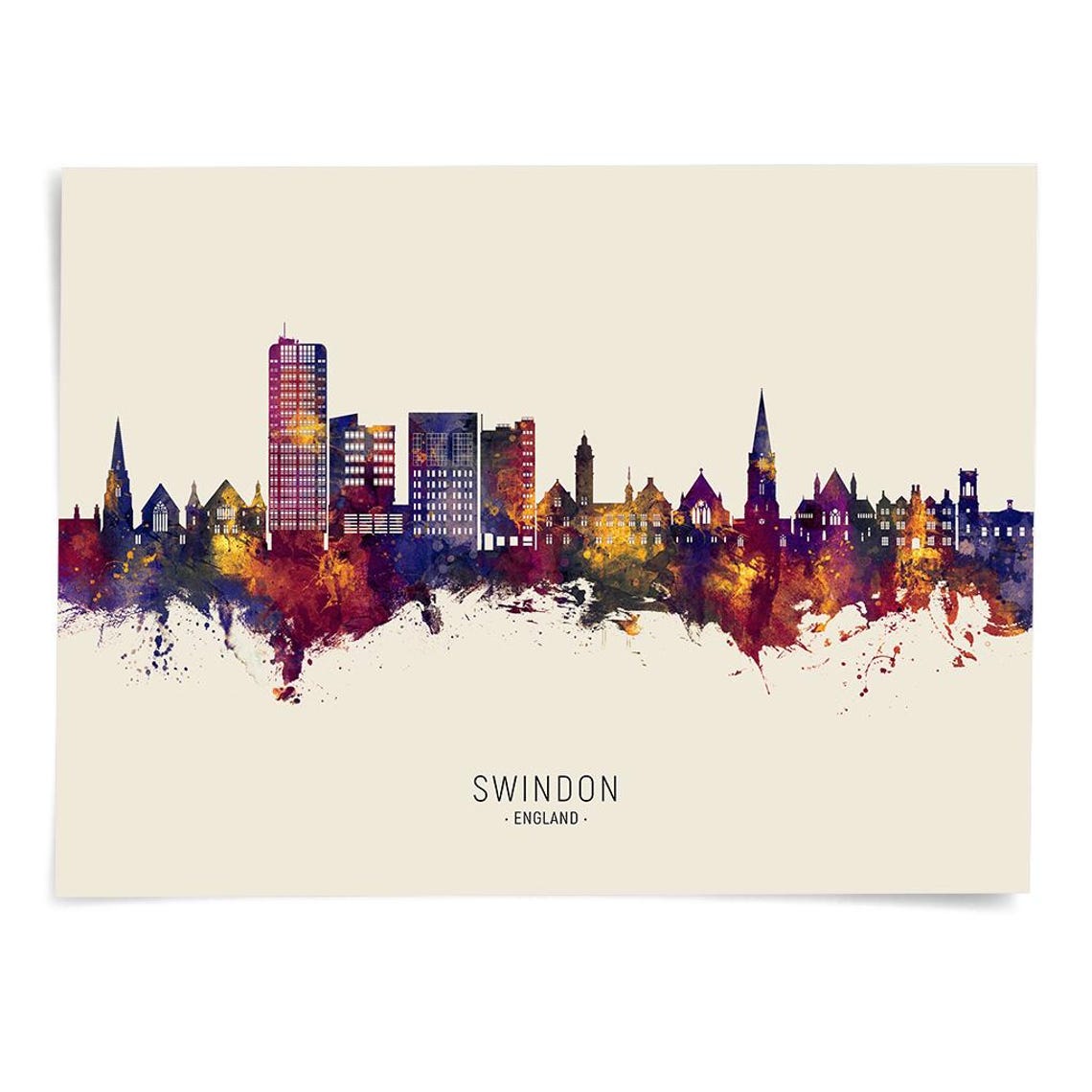 Swindon Skyline England, Cityscape Painting Art Print Poster CX (24105 ...