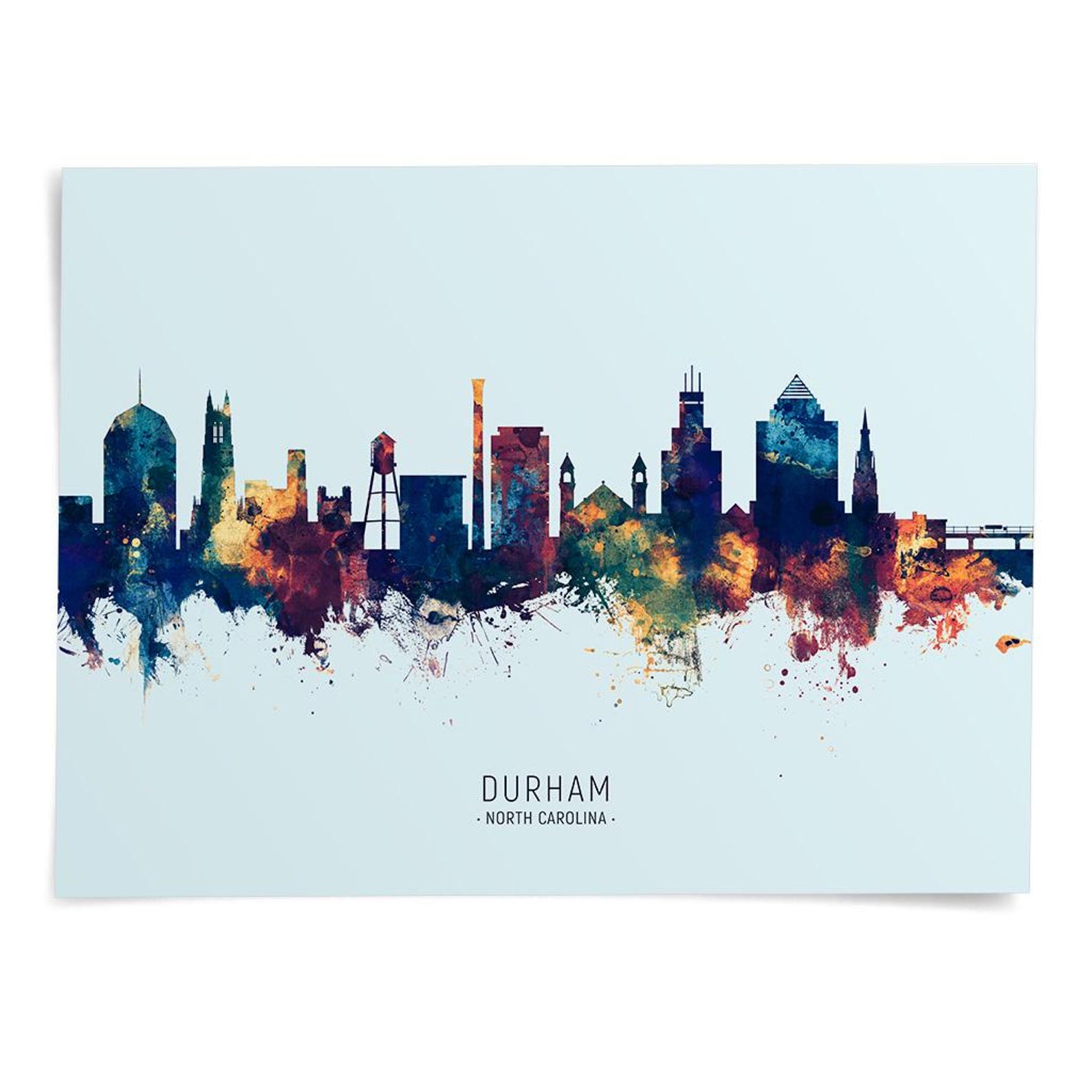 Durham Skyline North Carolina, Cityscape Painting Art Print Poster LX ...