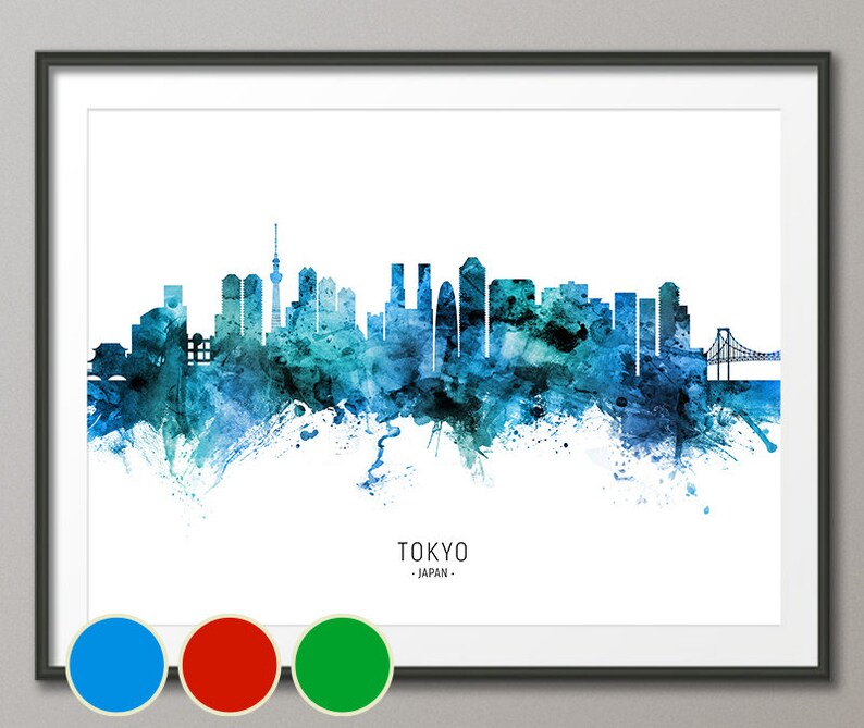 Tokyo Skyline Japan Cityscape Art Poster Print Blue Red Green | Etsy
