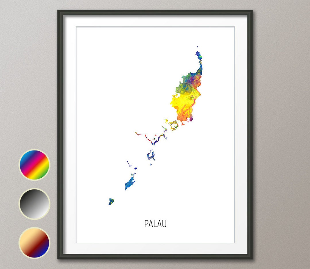 Palau Map Watercolour Art Print Poster Colour Black White - Etsy