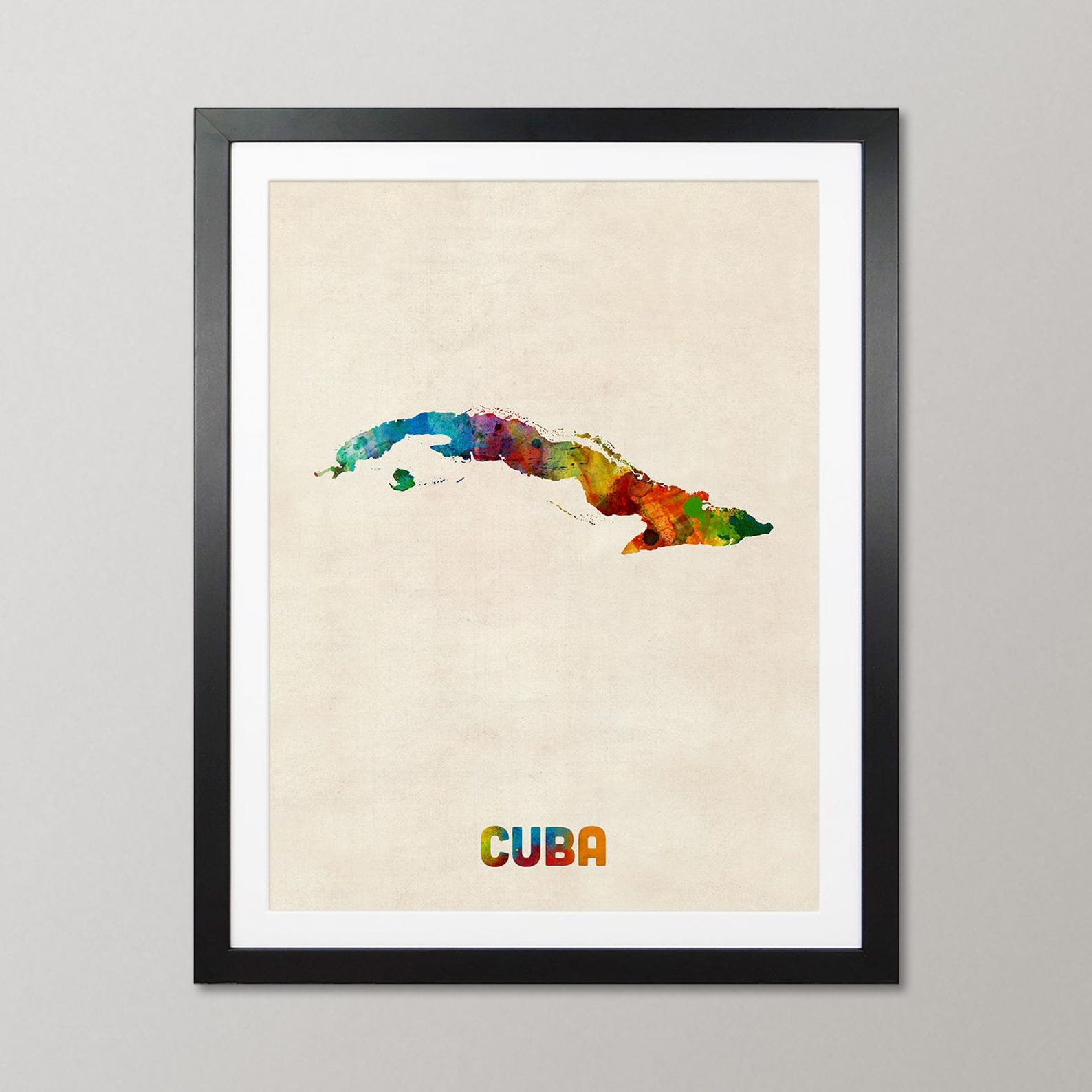 Cuba Map, Watercolour Art Print Poster, Country Travel Wall Decor - JM ...