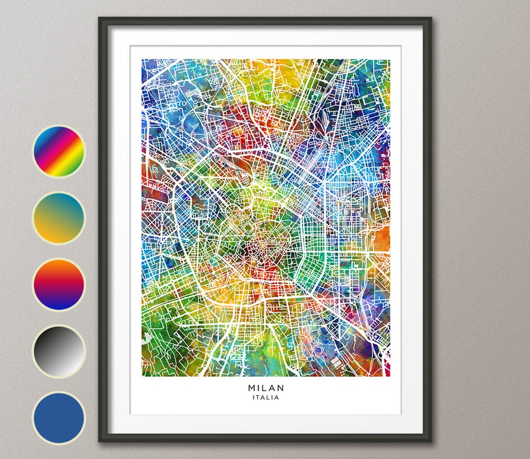 Milan Map Italy City Map Watercolour Art Print Poster - Etsy