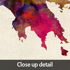 Greece Map, Watercolour Art Print Poster, Country Travel Wall Decor ...
