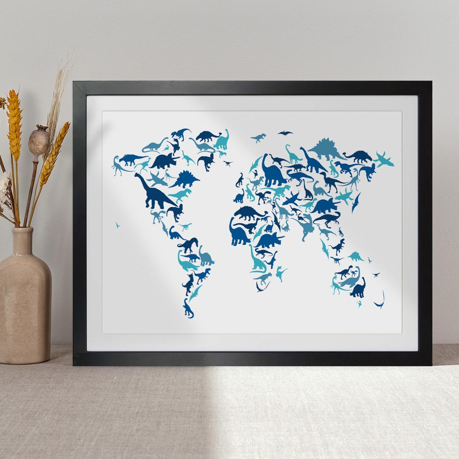 Dinosaur Map of the World, for Children and Kids, World Map Art Print ...