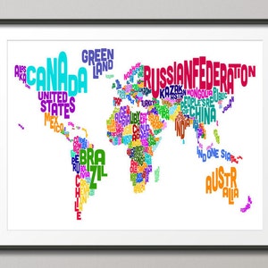 Typographic Text Map of the World Map Art Print 891 - Etsy
