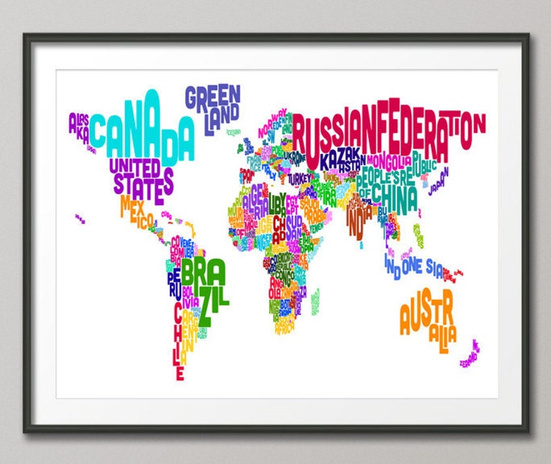 Typographic Text Map of the World Map Art Print 891 - Etsy