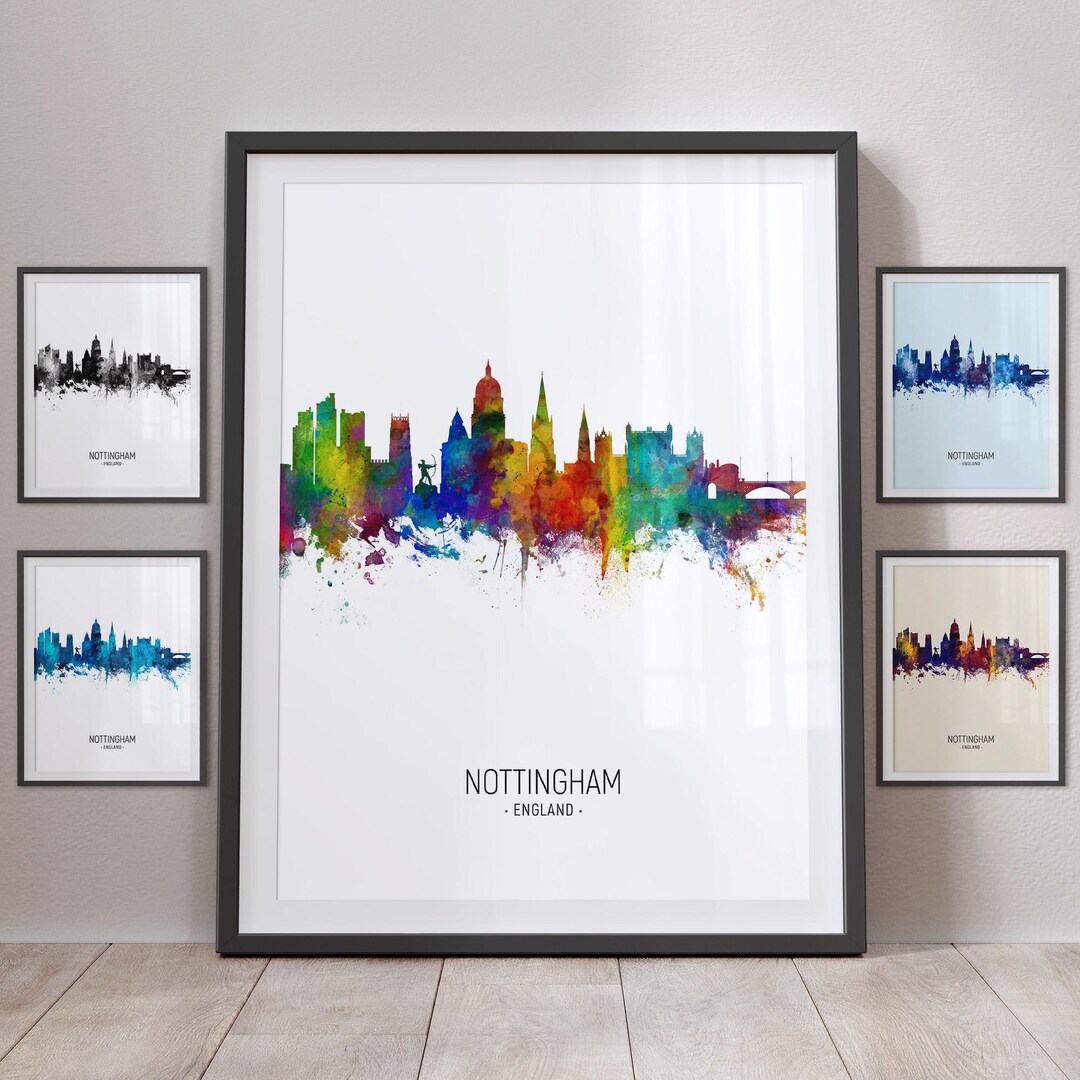 Nottingham Skyline, Nottingham England Cityscape Art Print Poster ...