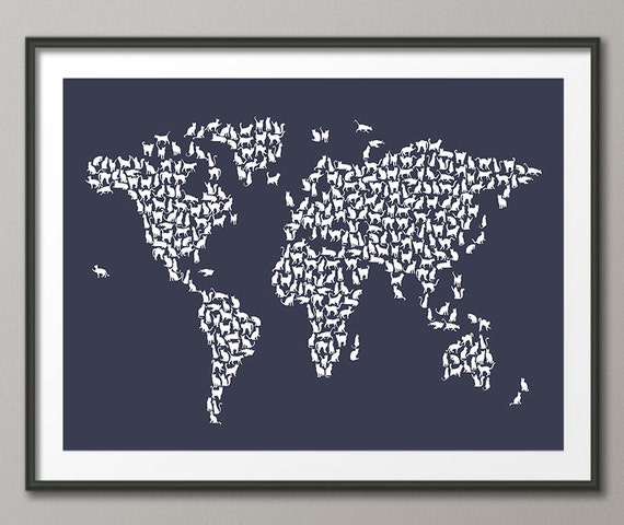 Cats Map of the World Map Art Print 2539 - Etsy