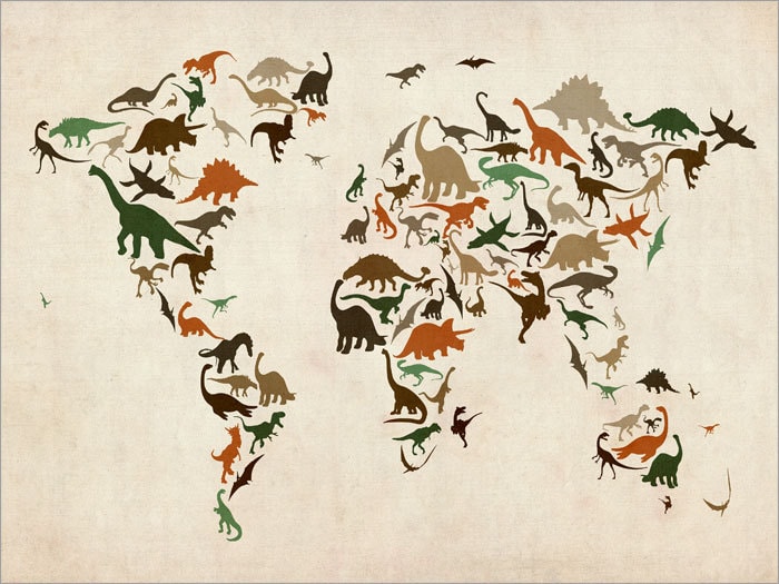 Dinosaur Map of the World Map Art Print 186 - Etsy