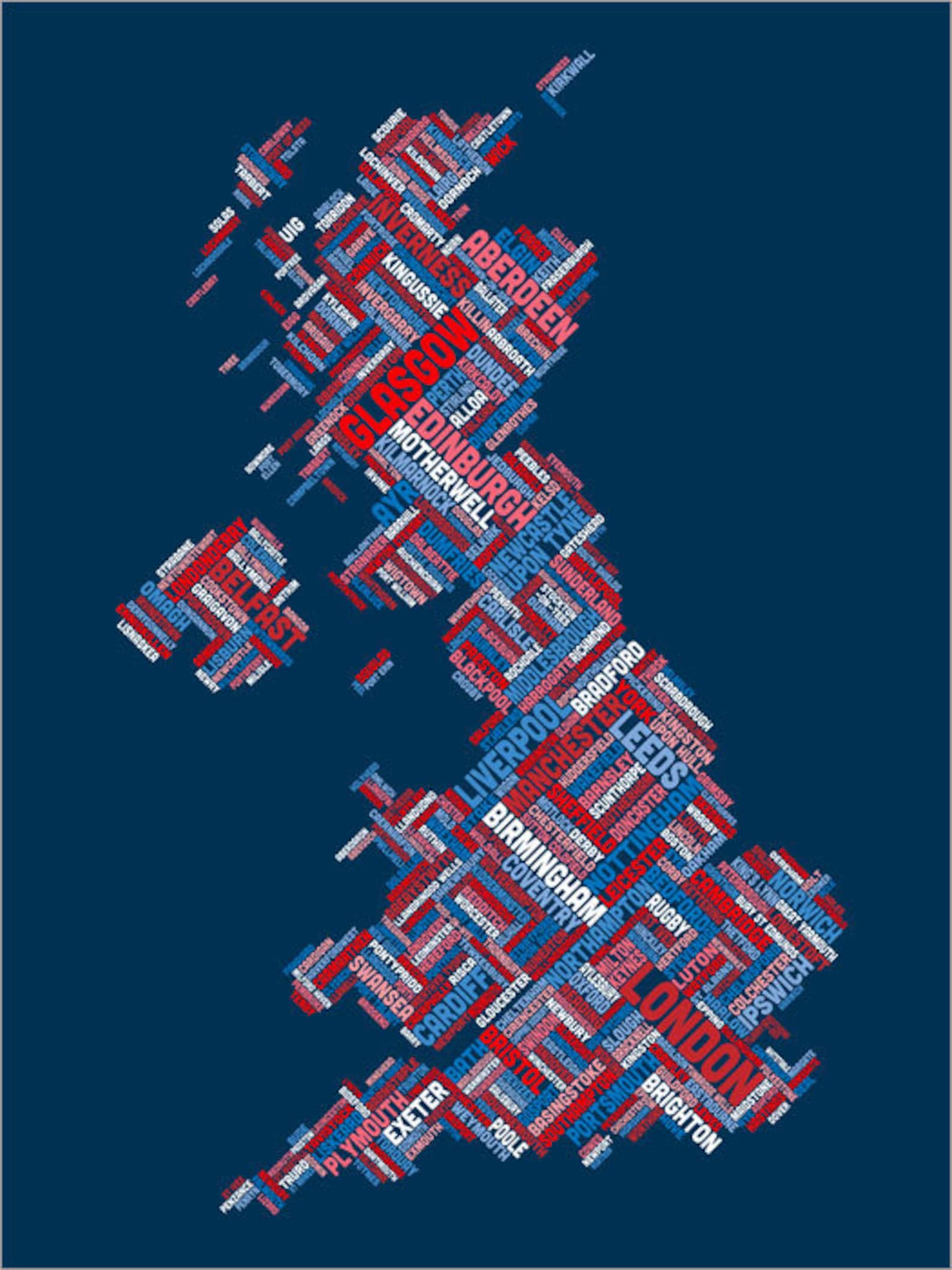 Great Britain UK City Text Map Art Print 305 - Etsy UK
