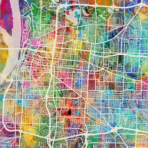 Memphis Map, Memphis Tennessee Watercolor Map Painting Art Print Poster ...