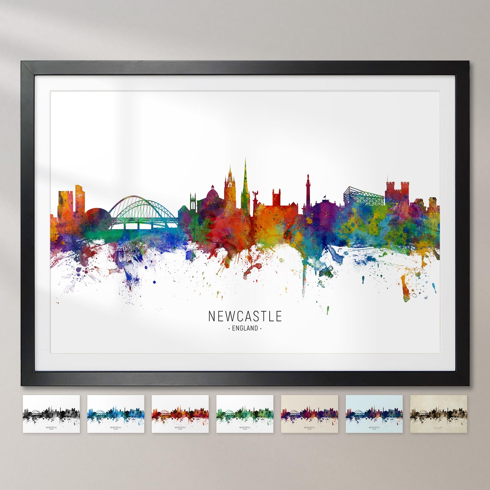 Newcastle Skyline England, Cityscape Painting Art Print Poster CX (6516 ...