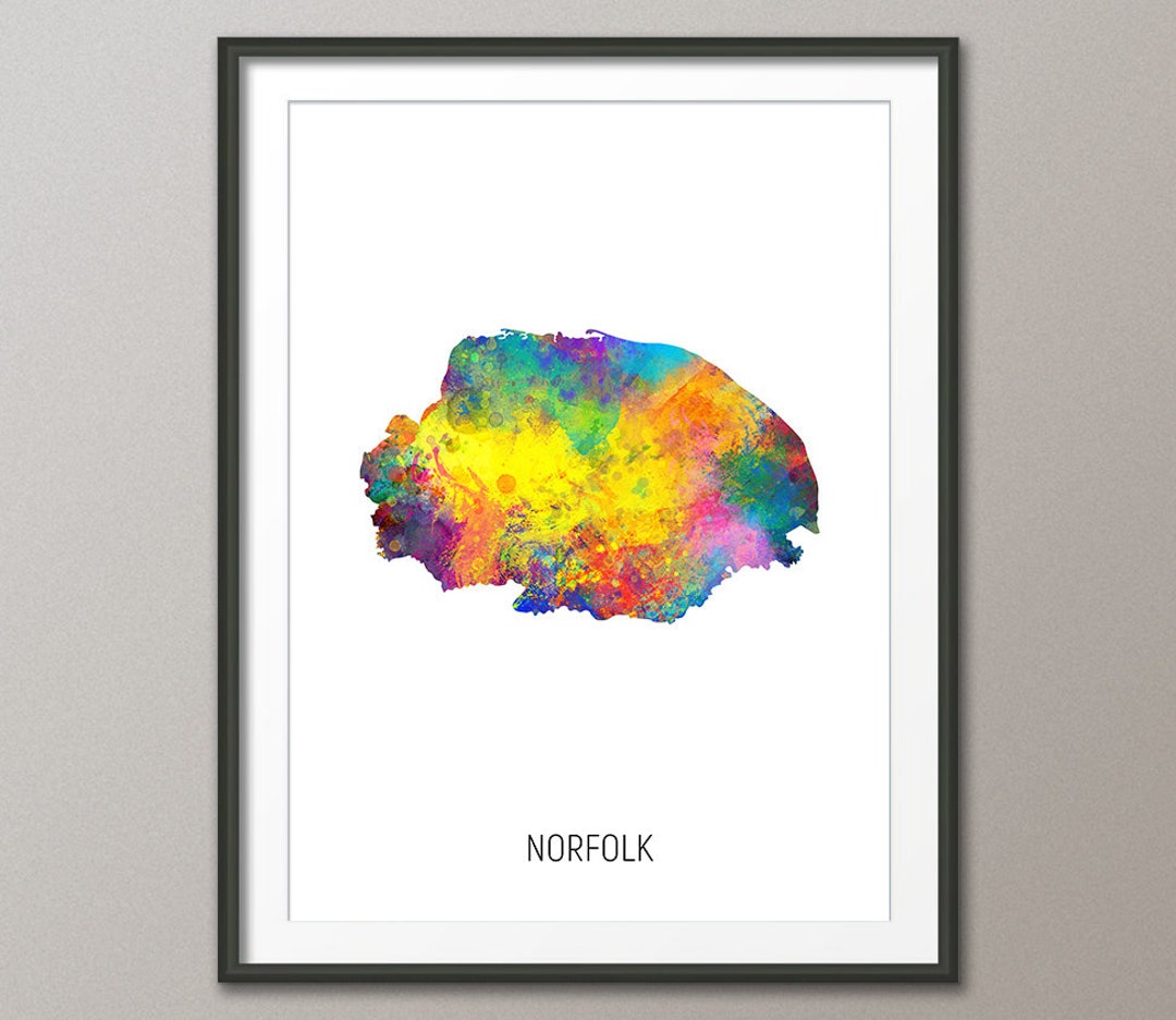 Norfolk Map, Watercolour Art Print Poster, Colour, Black White, Beige ...