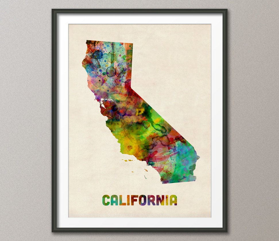 California Map USA Watercolor, Art Print JX (345) - Etsy