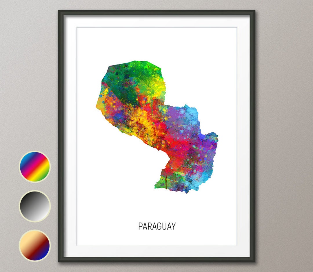 Paraguay Map Watercolour Art Print Poster Colour Black - Etsy